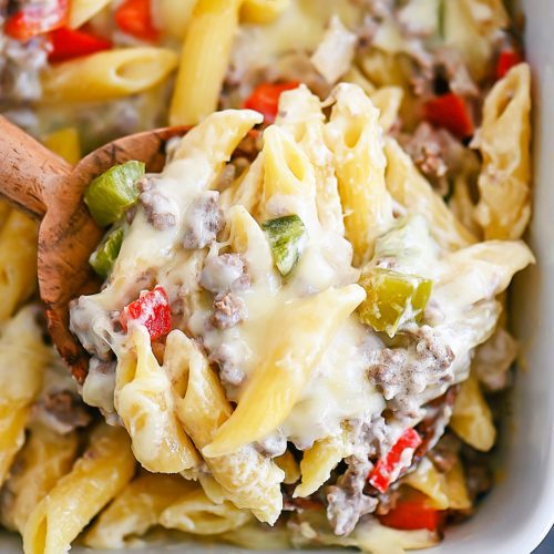 Philly Cheesesteak Pasta Bake - Life In The Lofthouse